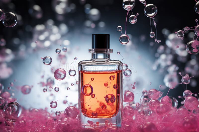Perfume Pheromones on Colorful Molecules Background. Molecular Perfumes ...