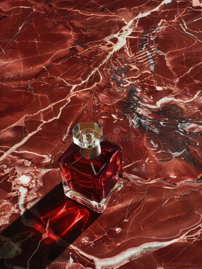 Perfume on Red Marble Table Stock Image - Image of toiletries, design ...