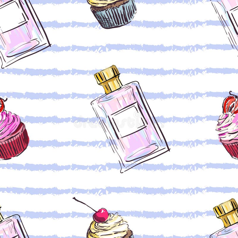Perfume Seamless Pattern. Seamless Background with Cupcakes Stock ...