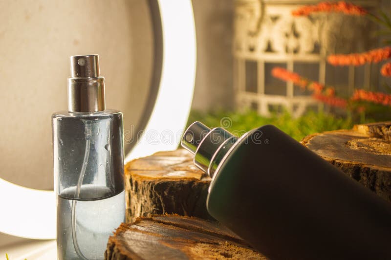 Perfume Spray Bottles on a Minimalist Background Stock Photo - Image of ...