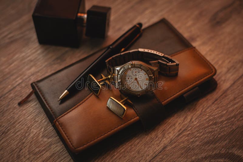 Perfume with Watch and Notepad Stock Image - Image of personal ...