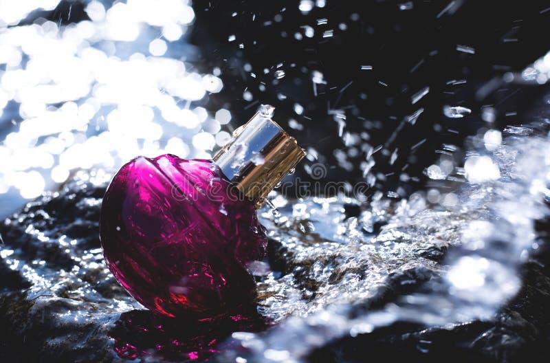 Perfume with Water Drops at Sea Background Stock Image - Image of ...