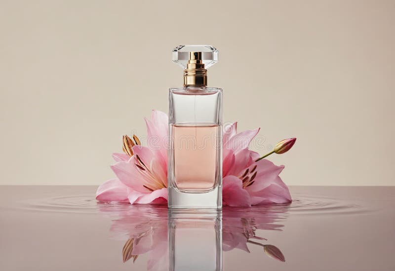 Perfumery with Copy Space. Close Up of Glass Rectangular Perfume Bottle ...