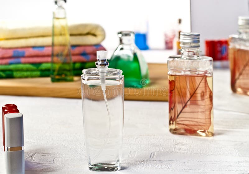 Perfumes in the bathroom stock image. Image of fashion - 33947305