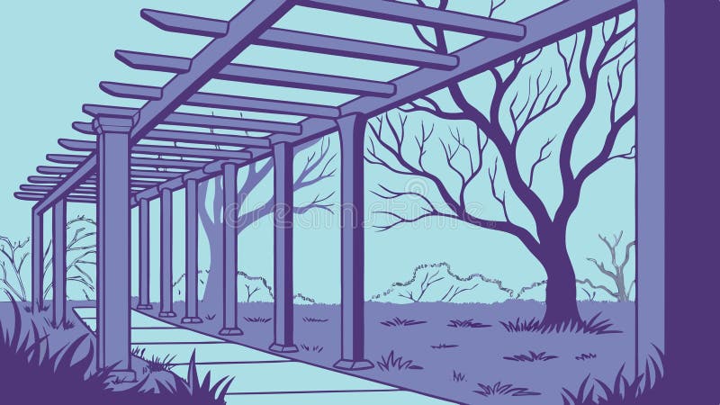 Pergola in Cold, Barren Landscape with Twisted Trees, Vector Design ...