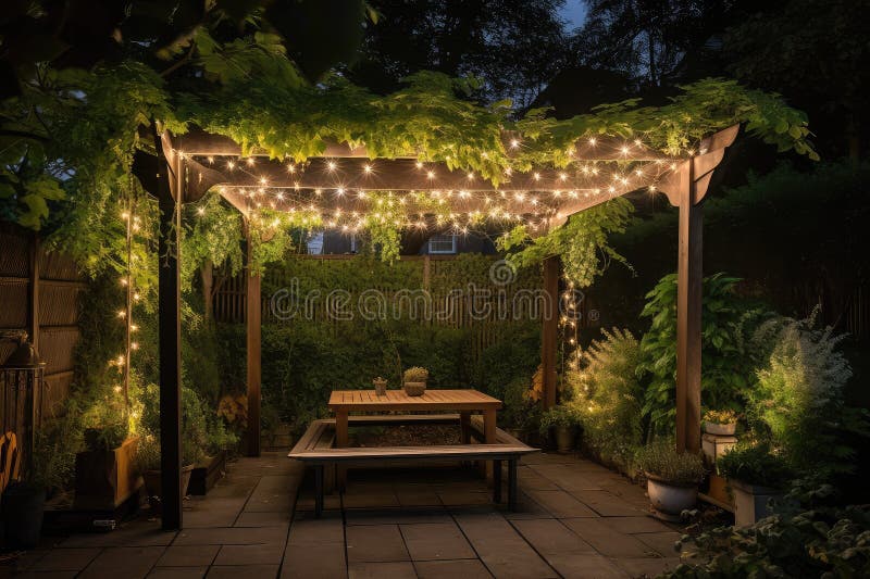 Pergola with Lush Greenery and Twinkling Lights for a Dreamy Outdoor ...