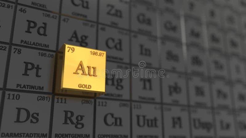 Periodic Table Concept with Black Cubes. Gold Element Selected. 3d ...