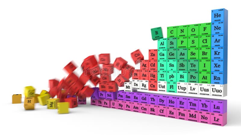 Periodic Table Concept with Falling Cubes. 3d Illustration with Motion ...
