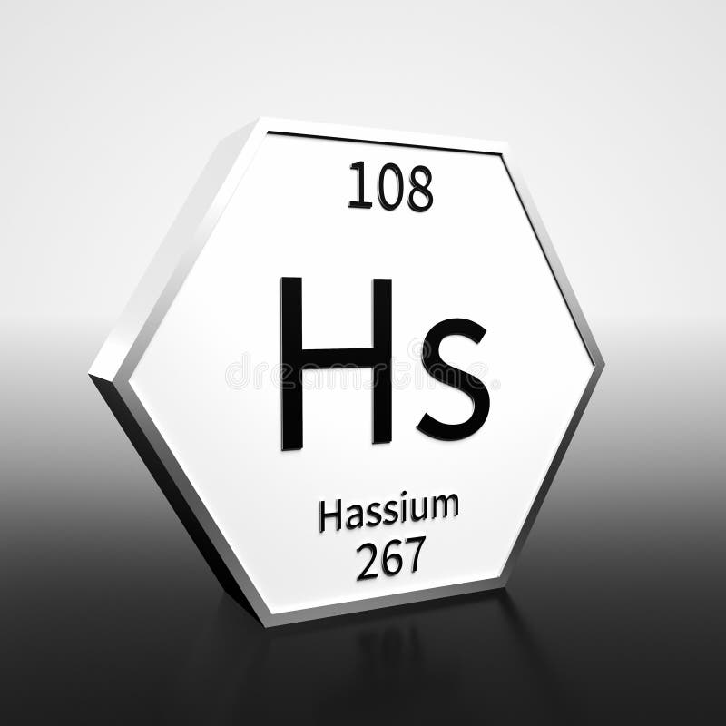 Periodic Table Element Hassium Rendered Black on White on White and ...