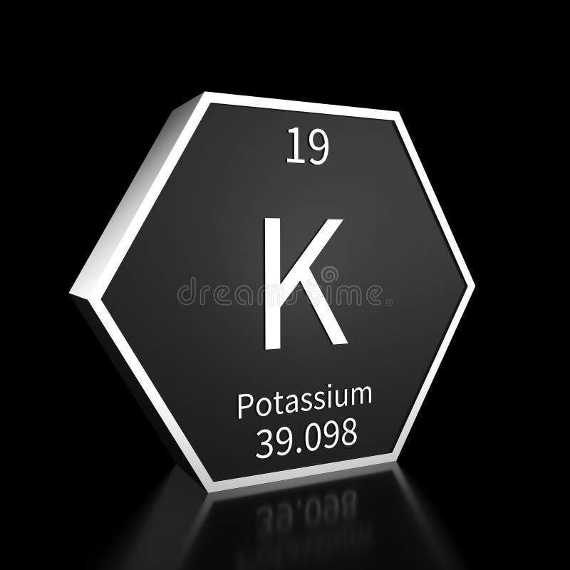 Periodic Table Element Potassium Rendered Metal on Black on Black Stock ...