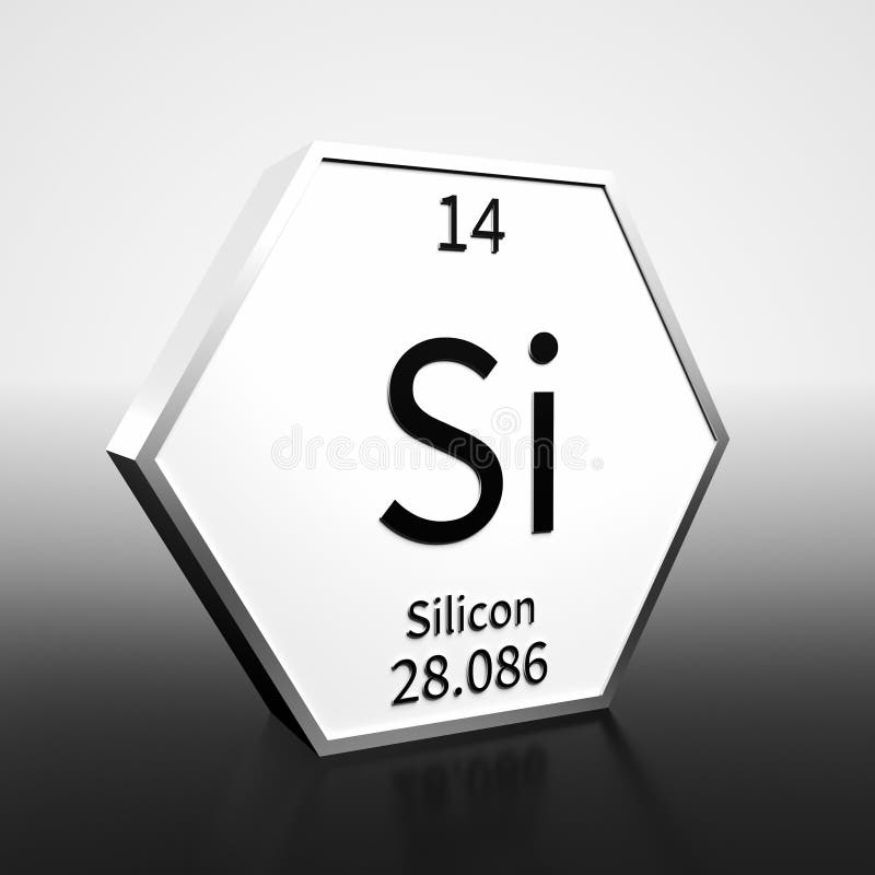 Periodic Table Element Silicon Rendered Black on White on White and ...