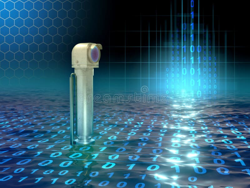 Periscope in a Sea of Digital Data Stock Illustration - Illustration of ...