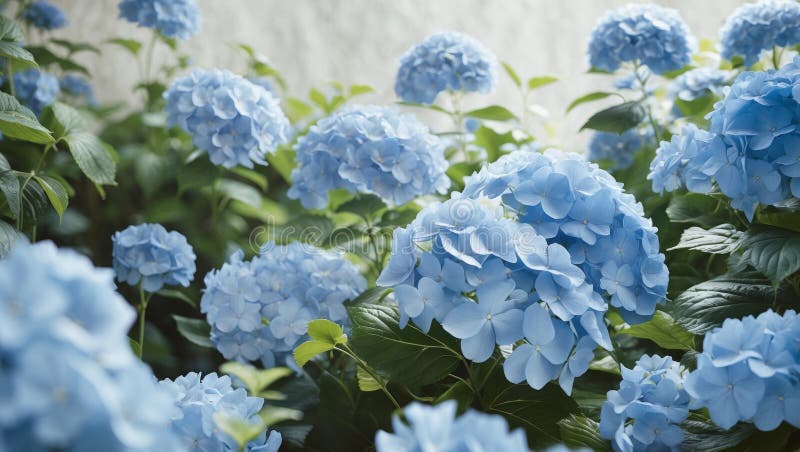 Periwinkle Blue Hydrangeas a Lush Garden Filled with Periwinkle Stock ...