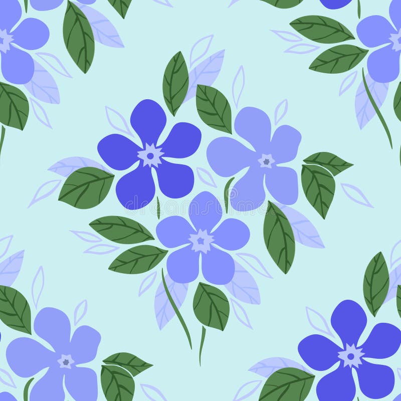Periwinkle Flowers Seamless Pattern Design Stock Vector - Illustration ...
