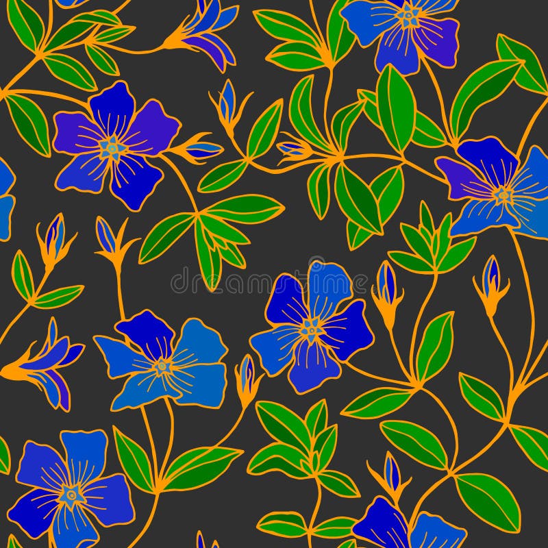 Periwinkle Flowers Seamless Pattern. Vector Stock Illustration Eps10 ...