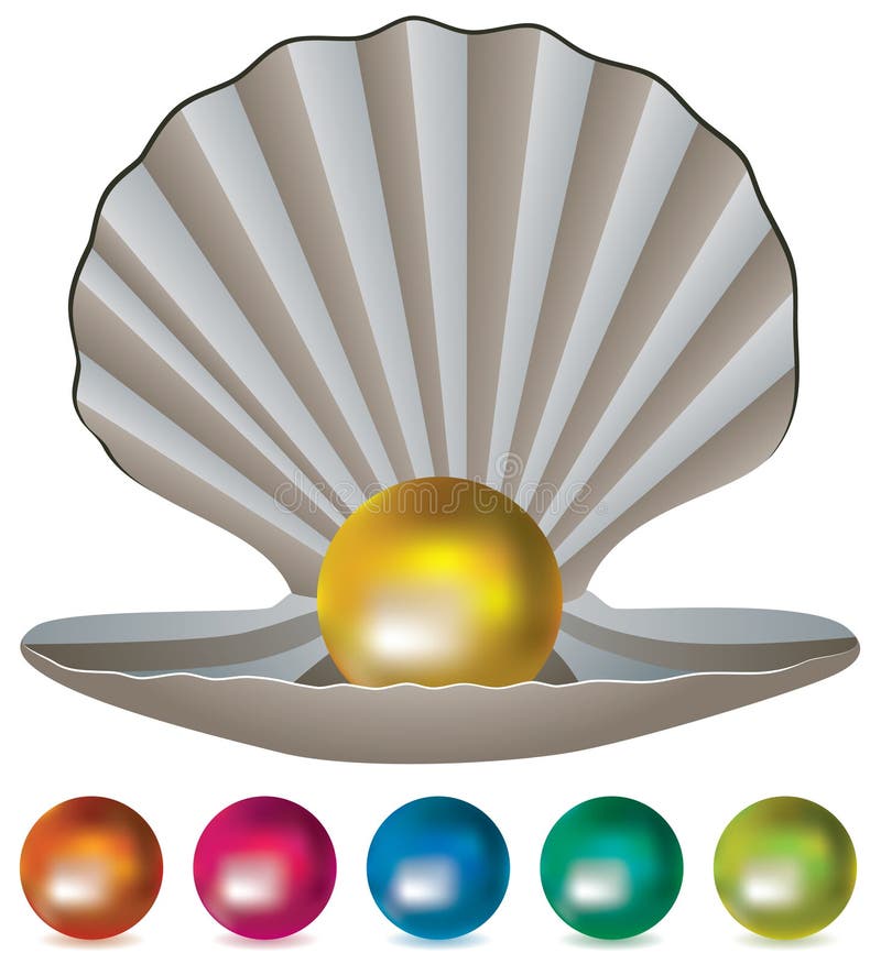 Shell Con La Perla En La Orilla De Mar Ilustración del Vector ...