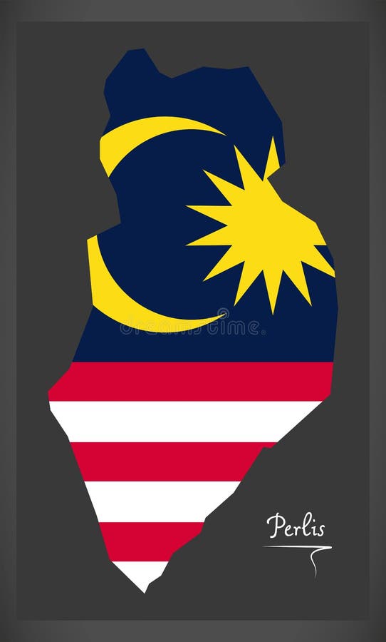 Perlis Malaysia Map with Malaysian National Flag Illustration Stock ...