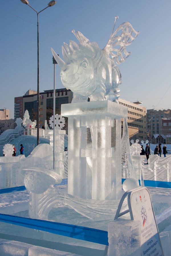 Perm, Russia - January 28.2017: Exhibition of an Ice Sculpture ...