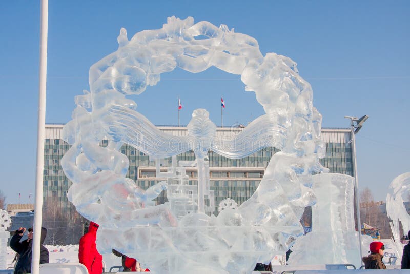 Perm, Russia - January 28.2017: Exhibition of an Ice Sculpture ...