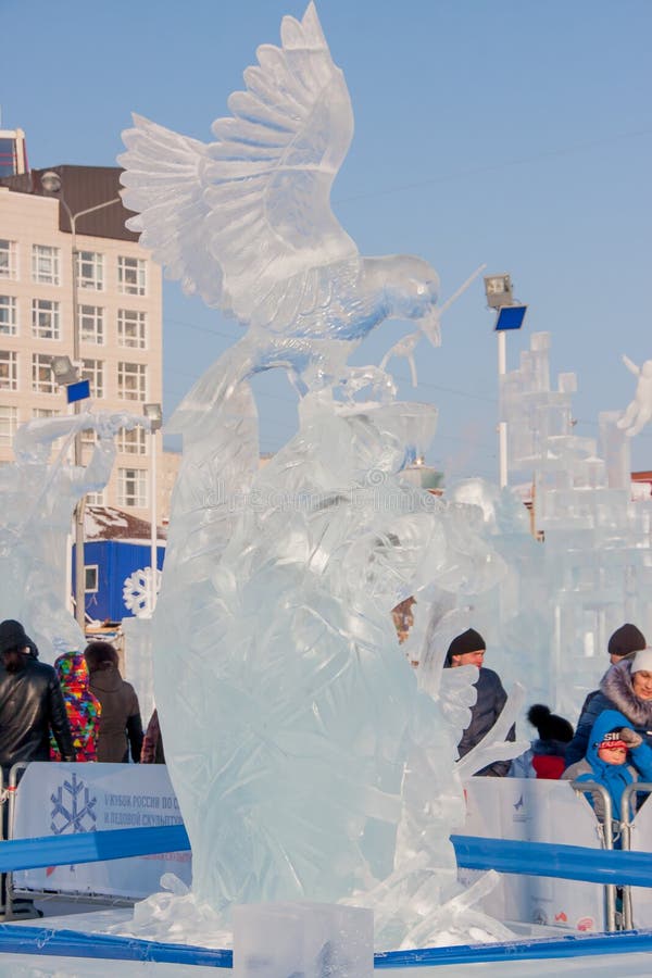 Perm, Russia - January 28.2017: Exhibition of an Ice Sculpture ...