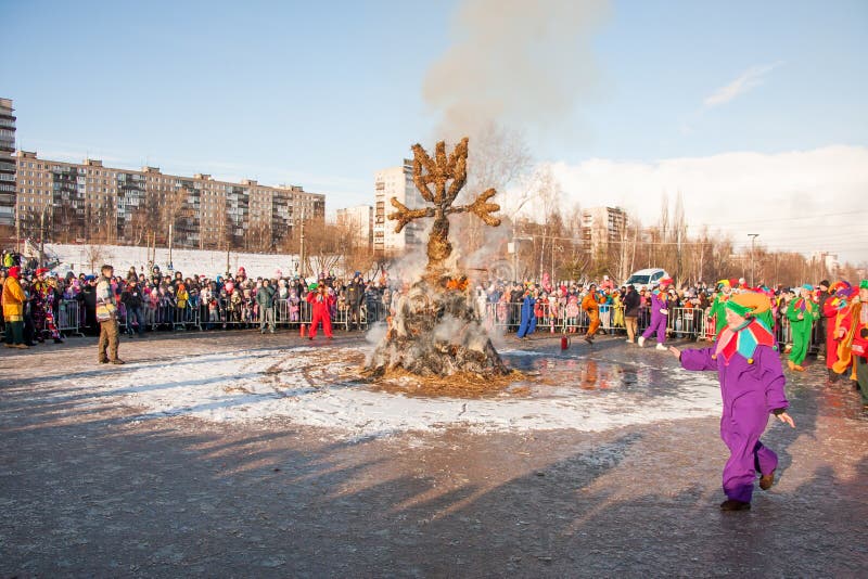 PERM, RUSSIA - March 13, 2016: Burning Effigies of Carnival Editorial ...