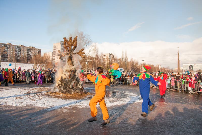 PERM, RUSSIA - March 13, 2016: Burning Effigies of Carnival Editorial ...