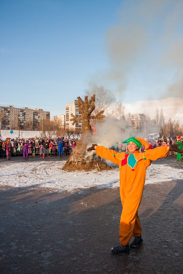 PERM, RUSSIA - March 13, 2016: Burning Effigies of Carnival Editorial ...