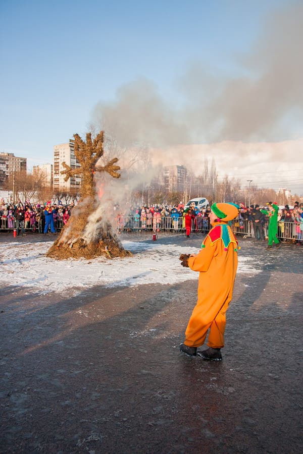 PERM, RUSSIA - March 13, 2016: Burning Effigies of Carnival Editorial ...