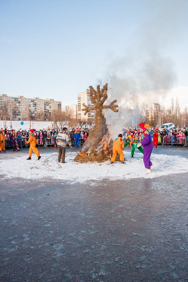 PERM, RUSSIA - March 13, 2016: Burning Effigies of Carnival Editorial ...