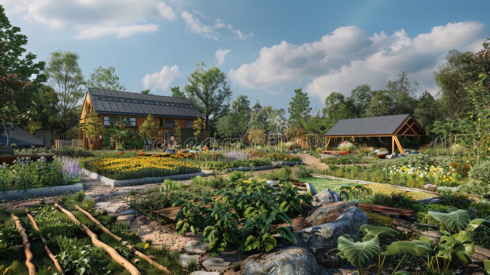 Permaculture Farm with Multiple Tiny Homes Stock Image - Image of ...