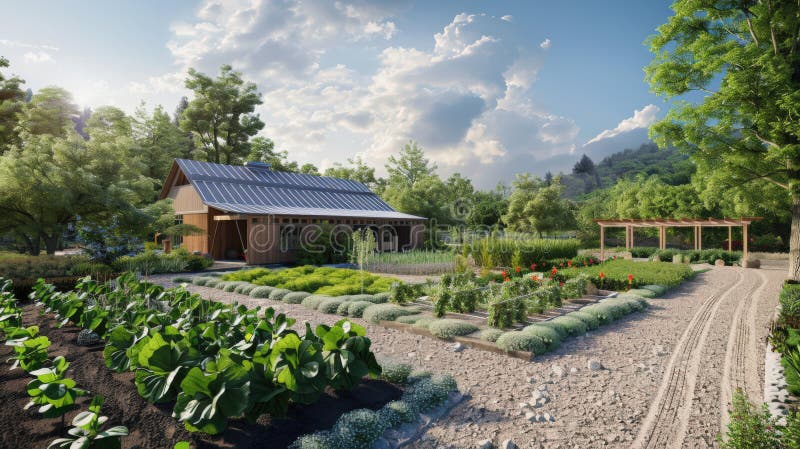 Permaculture Farm with Multiple Tiny Homes Stock Illustration ...