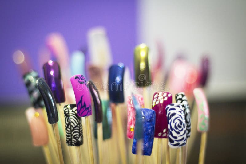 Permanent Acrylic Nail Sample. Different Designs Stock Image - Image of ...
