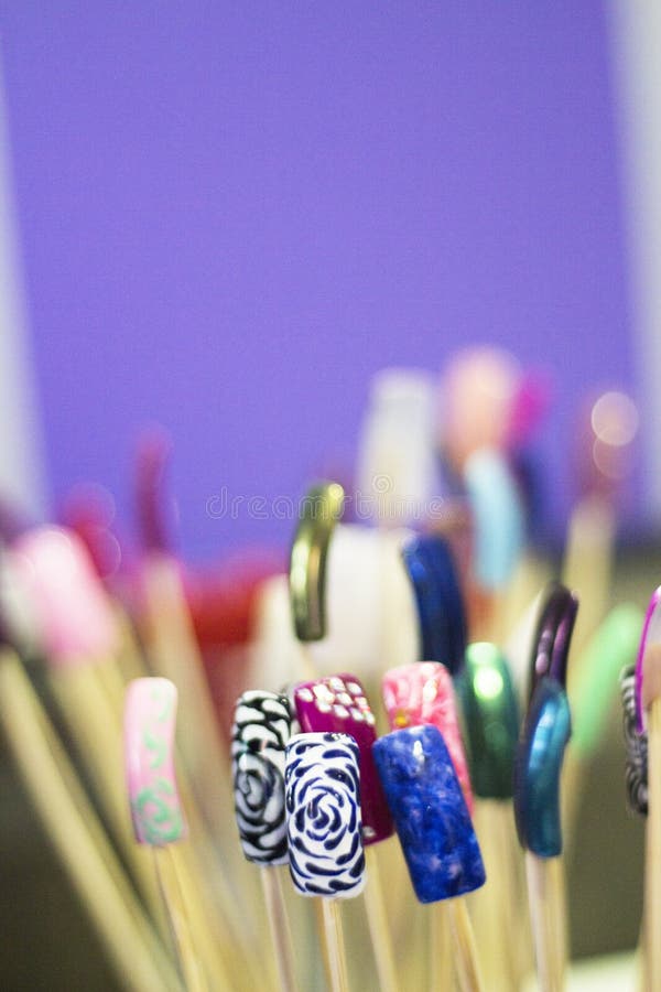Permanent Acrylic Nail Sample. Different Designs Stock Photo - Image of ...