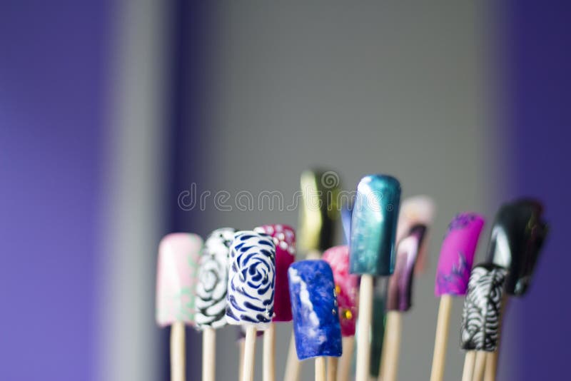 Permanent Acrylic Nail Sample. Different Designs Stock Image - Image of ...