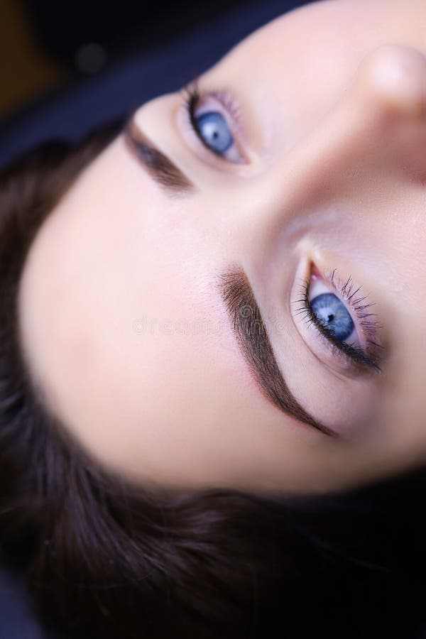 Permanent Eyebrow Makeup Close-up Stock Photo - Image of girls, close ...