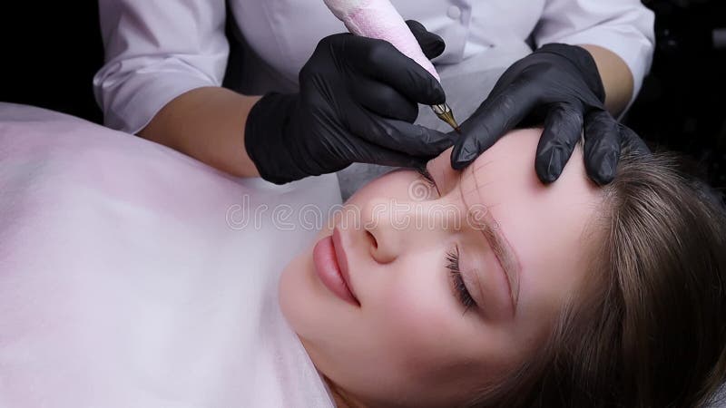 Permanent Eyebrow Tattoo Procedure PMU Stock Video - Video of ...