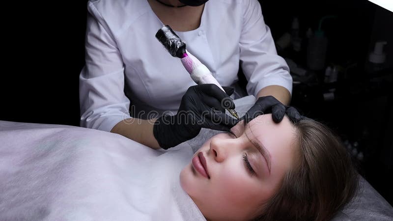 Permanent Eyebrow Tattoo Procedure PMU Stock Video - Video of needle ...