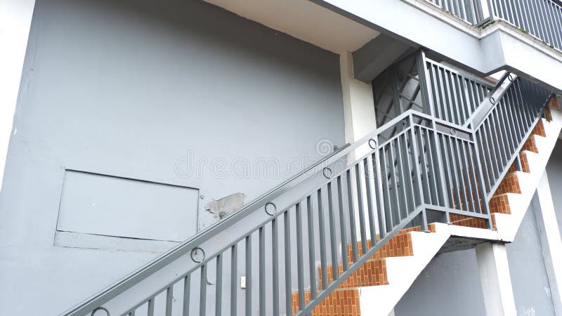 Permanent Home Stairs with Grey Iron Handrail Stock Image - Image of ...