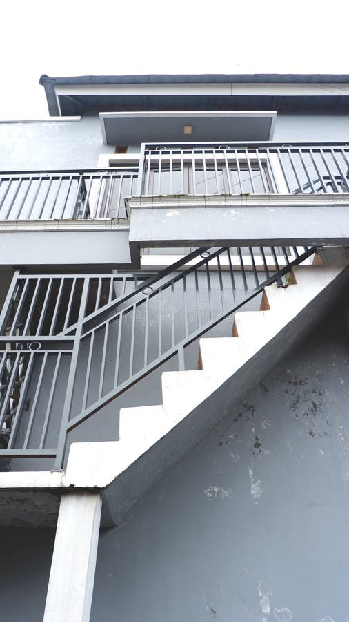 Permanent Home Stairs with Grey Iron Handrail Stock Image - Image of ...
