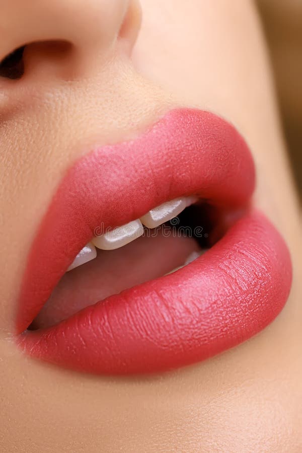 Close-up of the Lips of a Beautiful Girl Model with the Work Done on ...