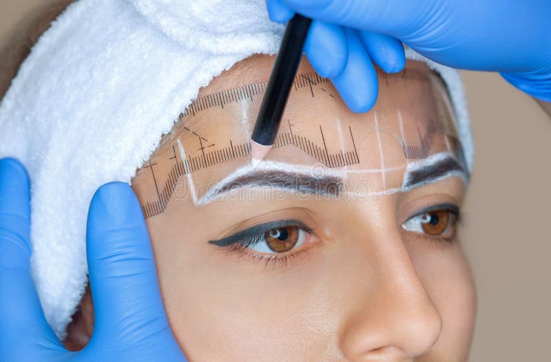 Permanent Make-up for Eyebrows of Beautiful Woman with Thick Brows in ...