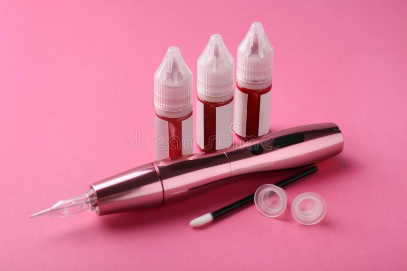 Permanent Makeup Equipment Kit on Pink Background Stock Photo - Image ...