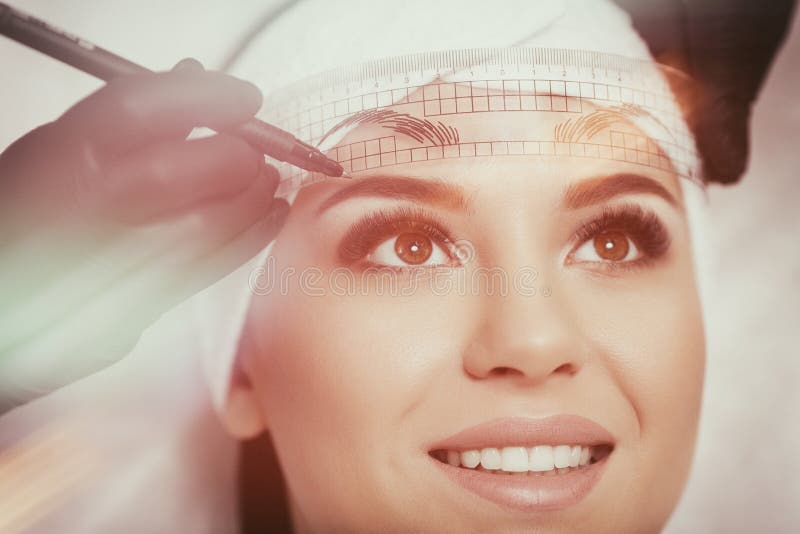 Permanent makeup eyebrows. stock photo. Image of lying - 83427860