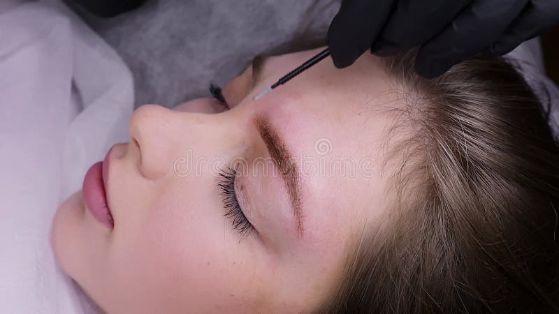 Permanent Makeup Procedure, Performing PMU of Eyebrows Stock Footage ...