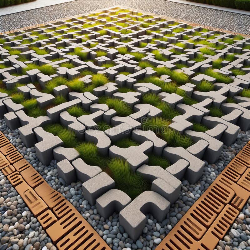 Permeable Pavers Interlocking Concrete Grids Filled with Gravel Stock ...