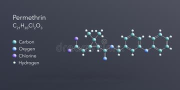 Permethrin Molecule 3d Rendering, Flat Molecular Structure with ...