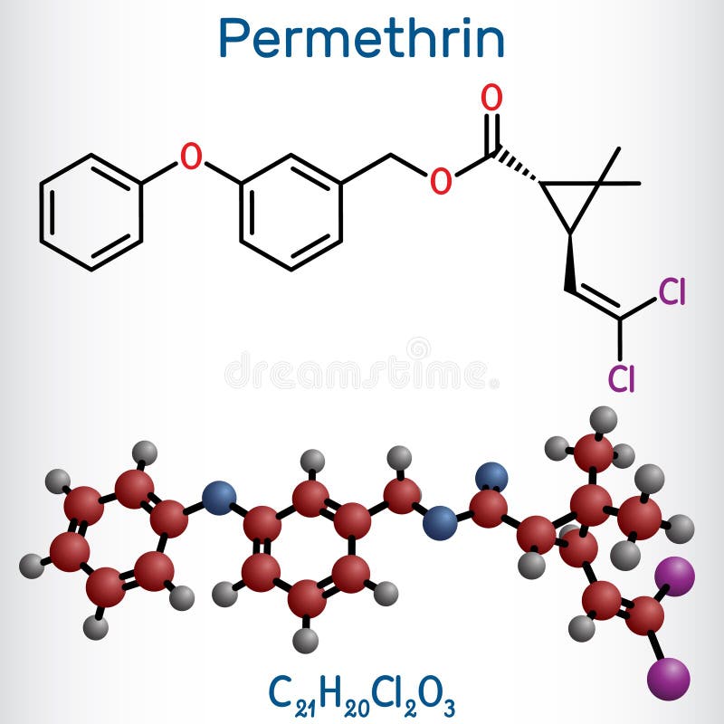 Permethrin Molecule 3d Rendering, Flat Molecular Structure with ...