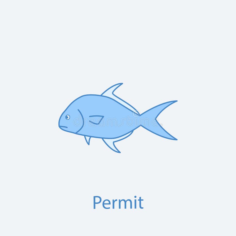 Permit Fish , Vector Illustration, Flat Style, Side View, Lining Stock ...
