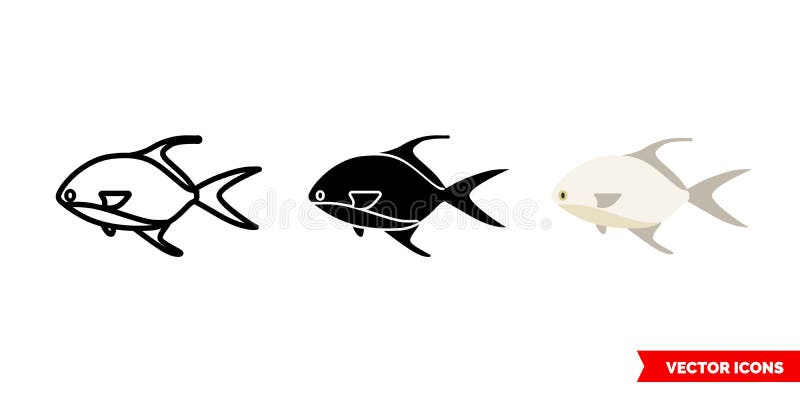 Permit Fish , Vector Illustration, Flat Style, Side View, Lining Stock ...