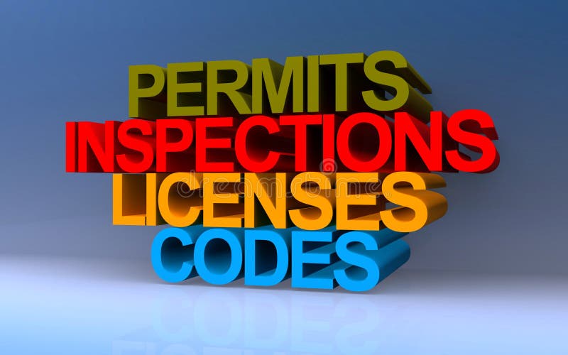 Permits Inspections Licenses Codes on Blue Stock Illustration ...